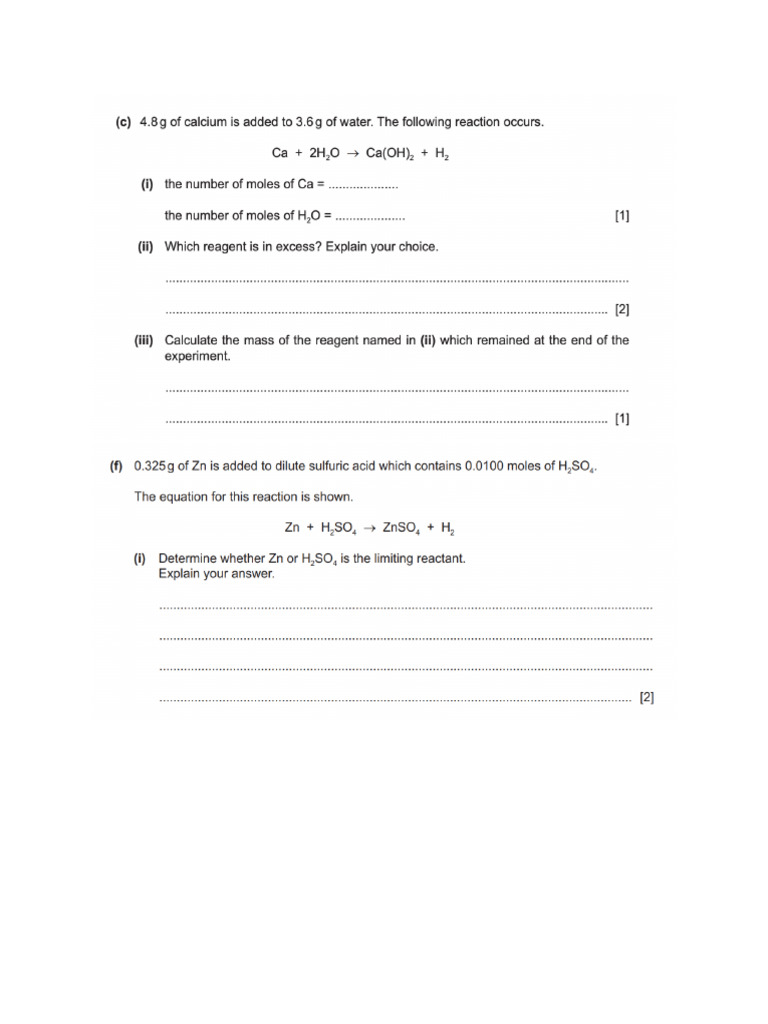 JC1 Chemistry Stoichiometry Worksheet 1 | PDF