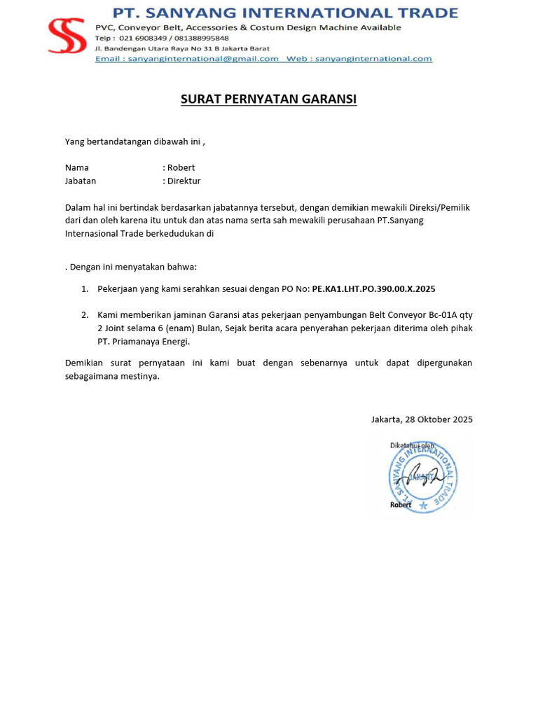 Surat Pernyataan Garansi | PDF