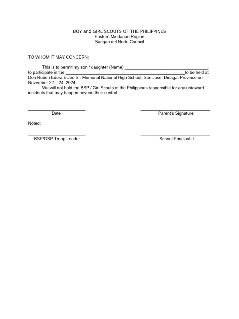 Scouting Parent Consent | PDF