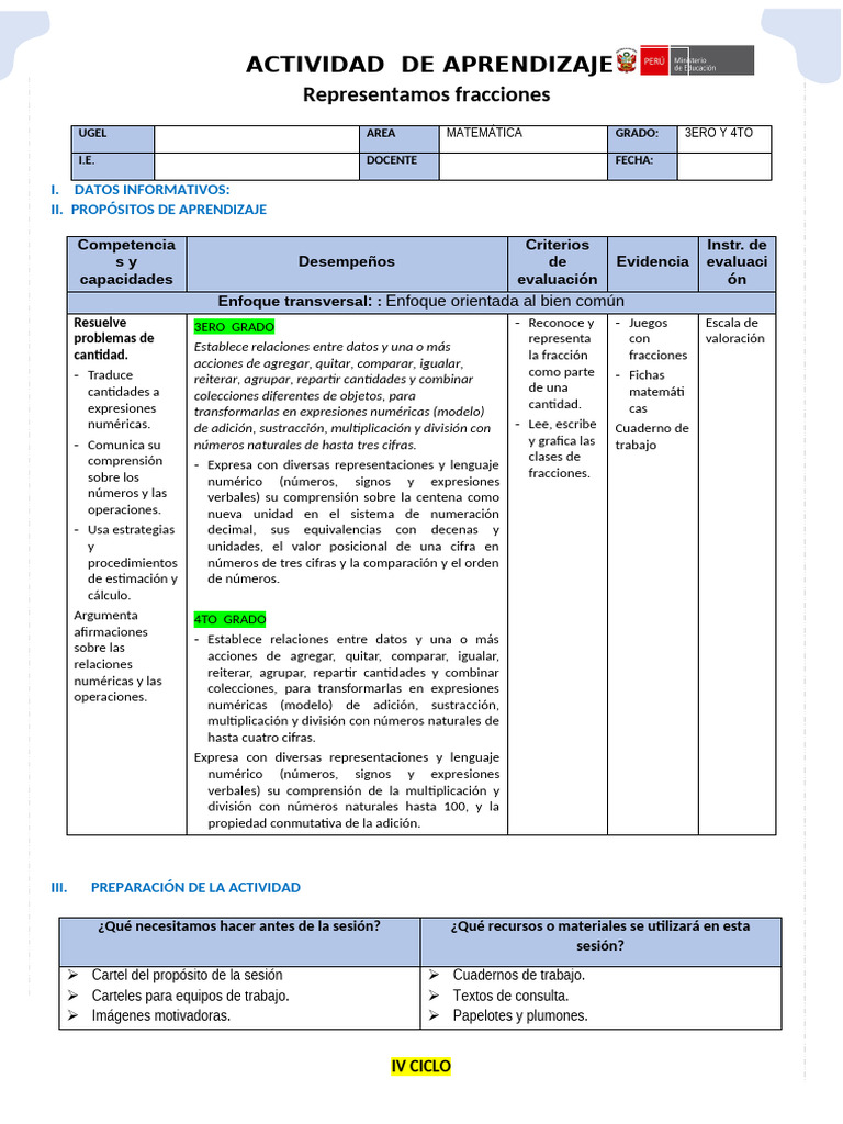 02 de Julio -Mate-representamos Fracciones - IV Ciclo - Edumedina ...