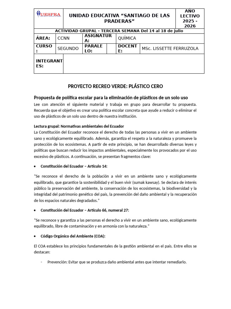 Recreo Verde 2BGU | PDF | El plastico | Entorno natural