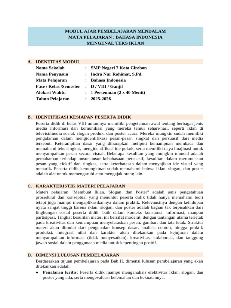 Modul Ajar Mengenal Iklan | PDF