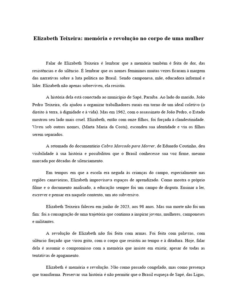 Elizabeth Teixeira: Memória e Resistência | PDF