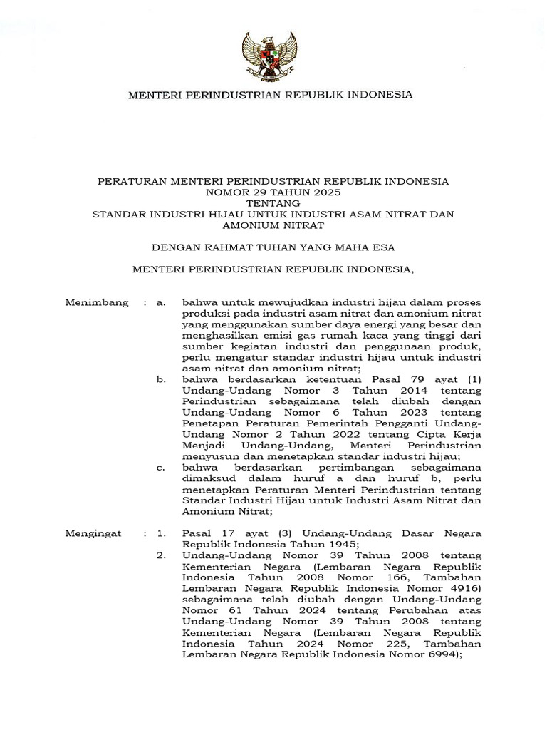 Standar Industri Hijau Asam Nitrat 2025 | PDF
