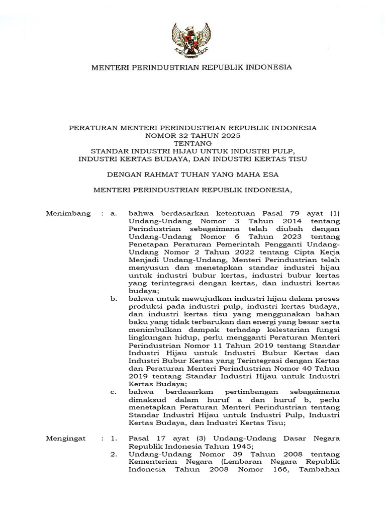Standar Industri Hijau Pulp dan Kertas | PDF