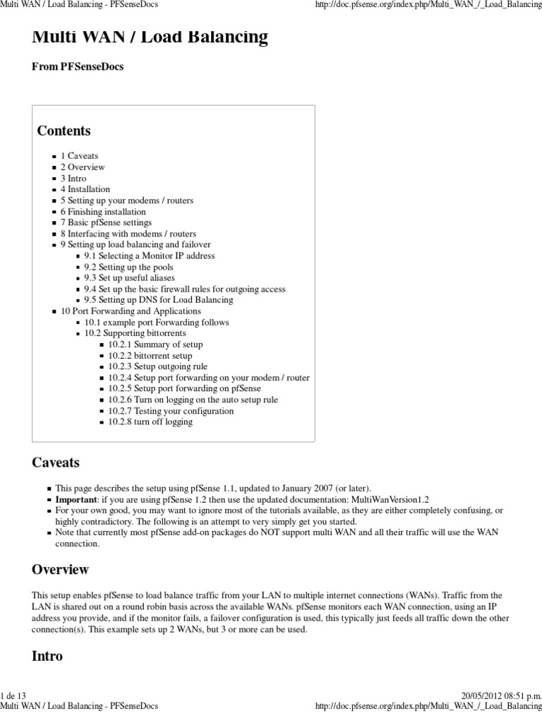 pfSense Multi WAN Load Balancing Guide | PDF | Load Balancing (Computing) | Ip Address