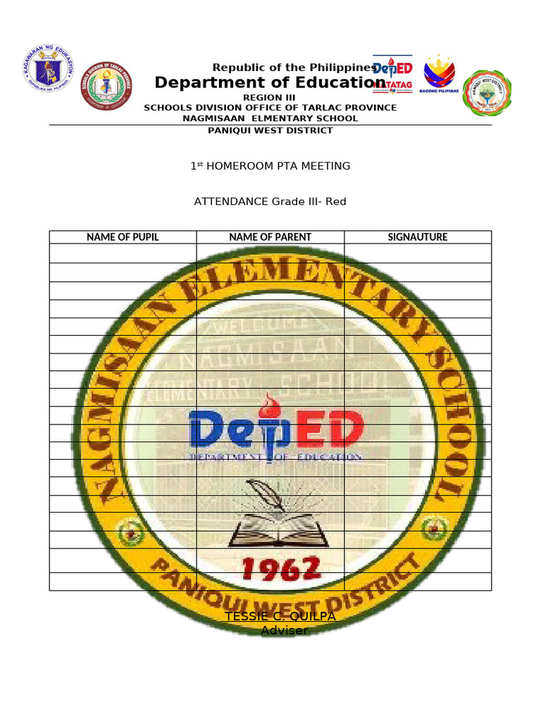 Grade III PTA Meeting Attendance Sheet | PDF