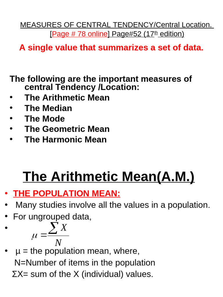 MEASURES OF CENTRAL TENDENCY (Measures of Location) | PDF | Mean | Mode ...