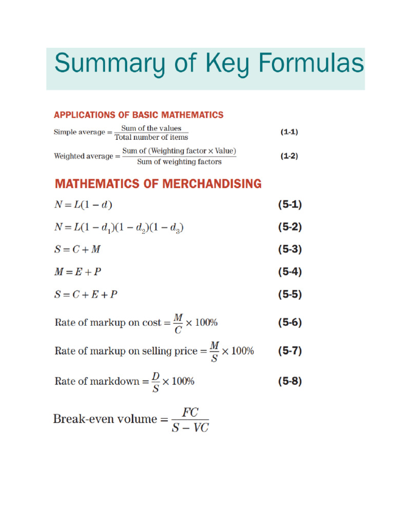 Formula Sheet Math 11 | PDF