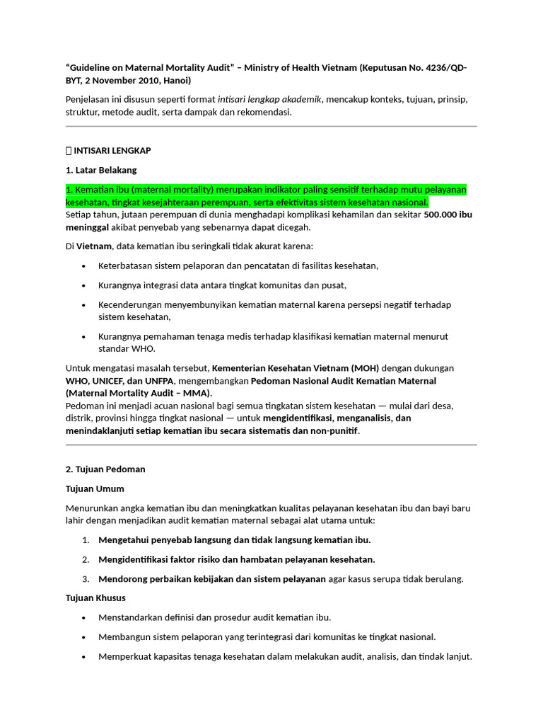 Guideline On Maternal Mortality Audit | PDF