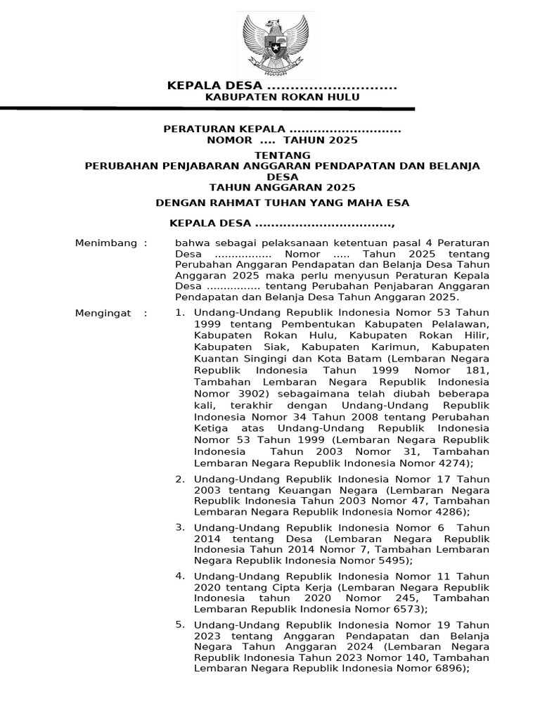 Konsederan Perubahan Penjabaran APB Desa 2025 | PDF