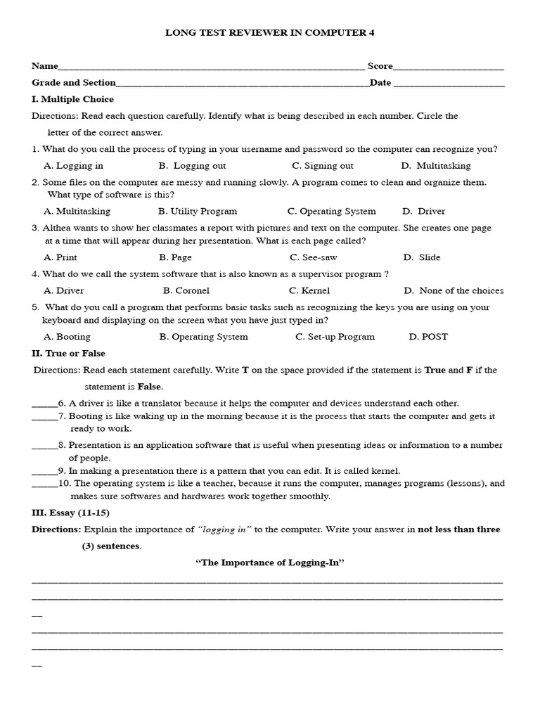 Computer Basics Test Review Guide | PDF | Operating System | Kernel ...