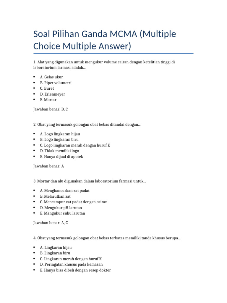 25 Soal MCMA LabFarmasi | PDF