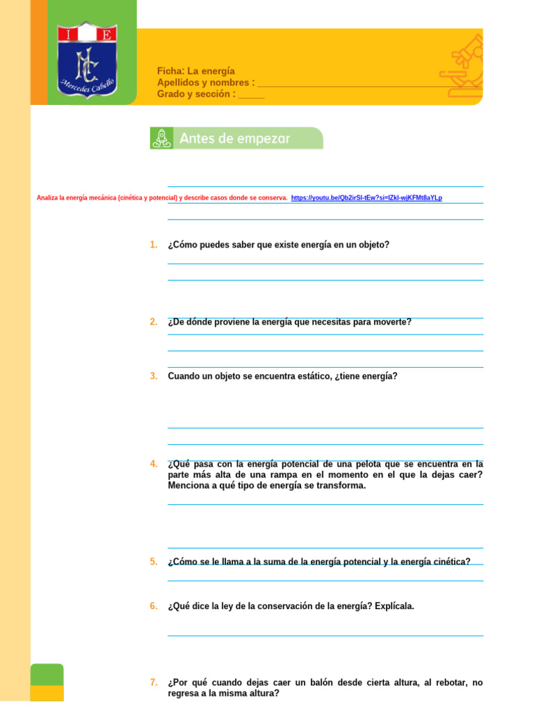 Ficha Energia | PDF | Energía potencial | Energía cinética