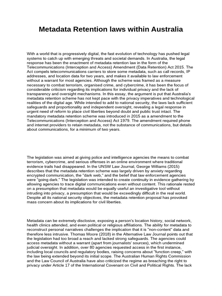 Metadata Retention Laws Within Australia | PDF | Justice | Crime & Violence