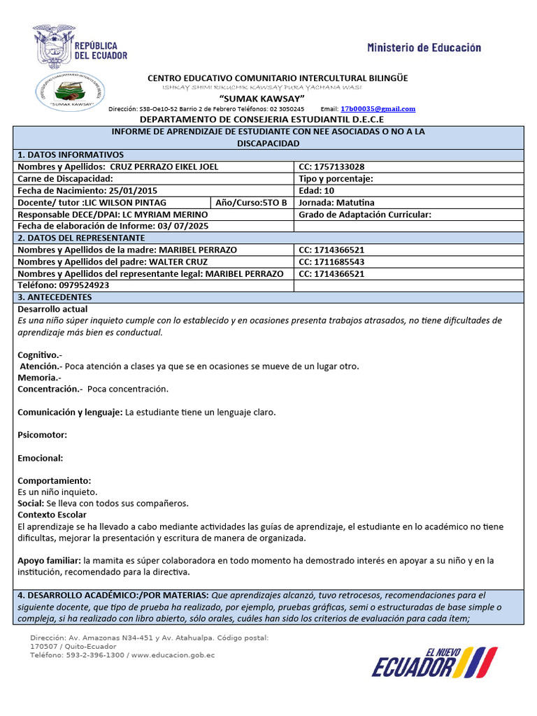 Cruz Perrazo Eikel Joel Informe 5to B | PDF | Aprendizaje | Modificación de comportamiento