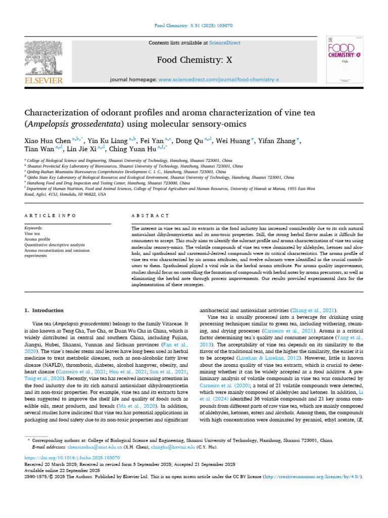 Characterization of Odorant Profiles and Aroma Characterization of Vine ...
