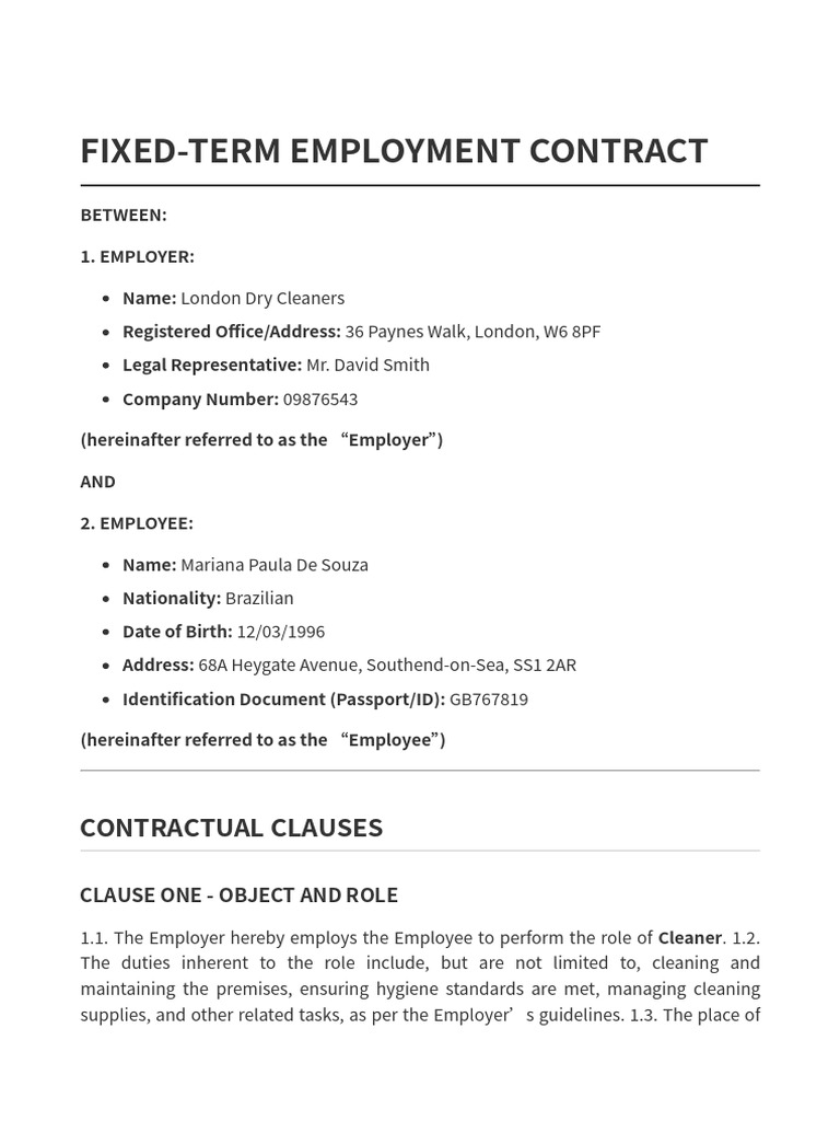 Employment Contract Cleaner | PDF | Employment | Salary