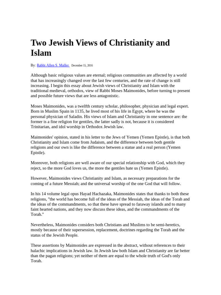 Two Jewish Views of Christianity and Islam | PDF | Idolatry | Prophets ...