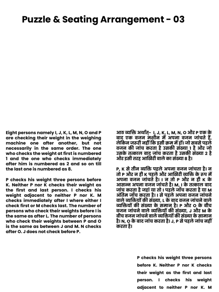 Puzzle & Seating Arrangement - 03 | PDF