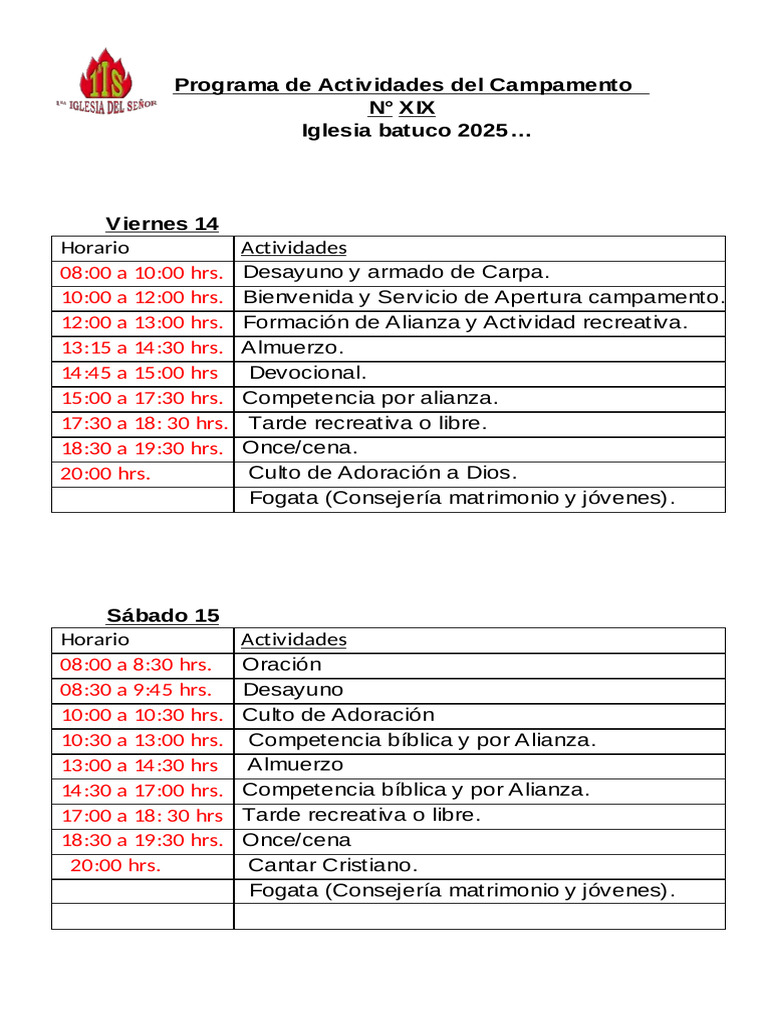 Programa de Actividad de Campamento #XIX Batuco | PDF