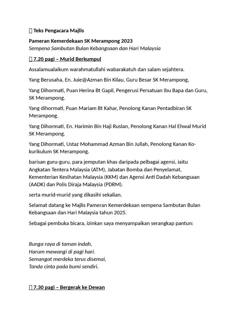 ? Teks Pengacara Majlis (Ceramah Polis, Bomba Dan AADK) | PDF