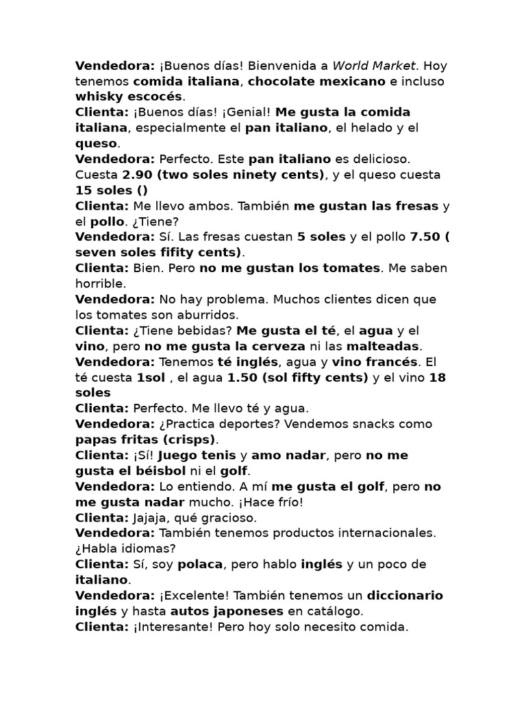 Dialogo de Ingles | PDF | Alimentos | Cocinando