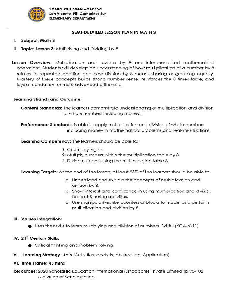 LP-MATH 3 | PDF | Multiplication | Mathematics