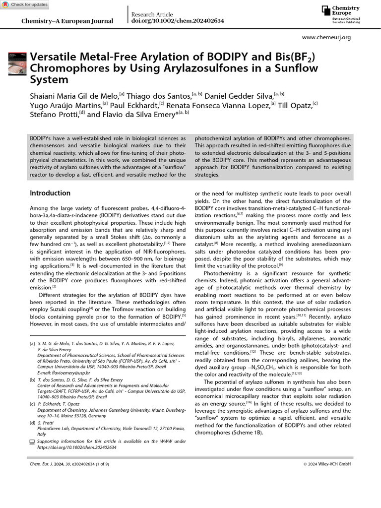 Versatile Metal‐Free Arylation of BODIPY and Bis BF2 Chromophores by Using | PDF ...