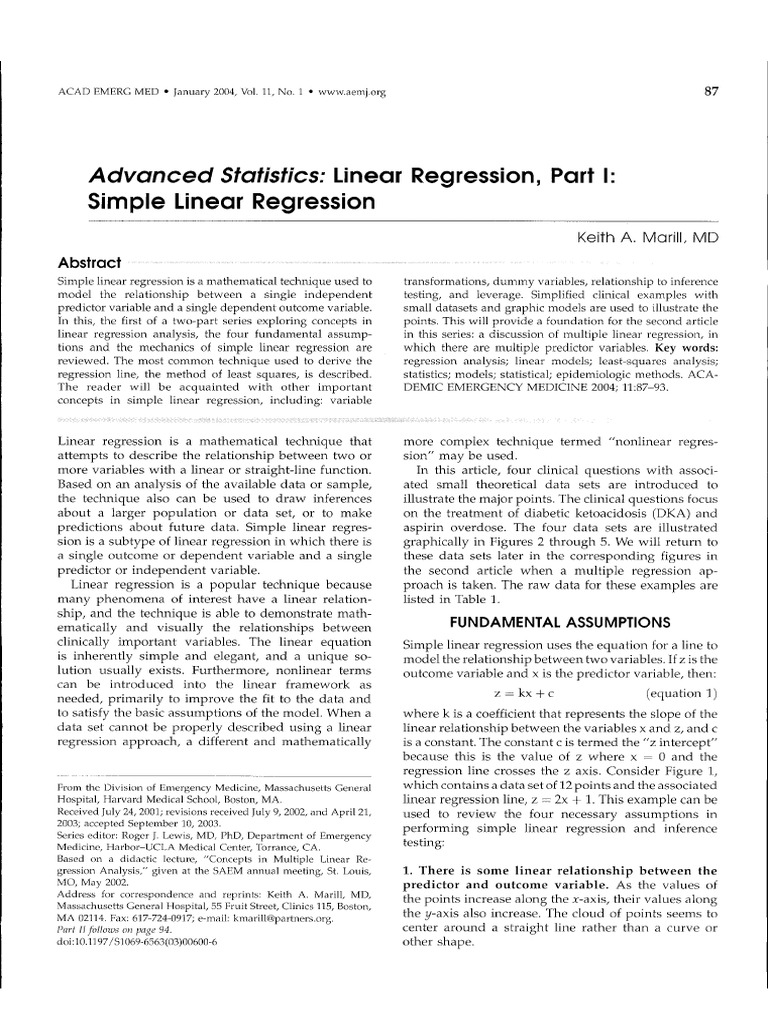 Advanced Statistics, Linear Regression, Part I Simple Linear Regression ...