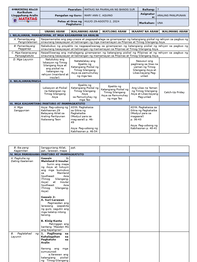 AP 7 Matatag DLL W1 Edited | PDF