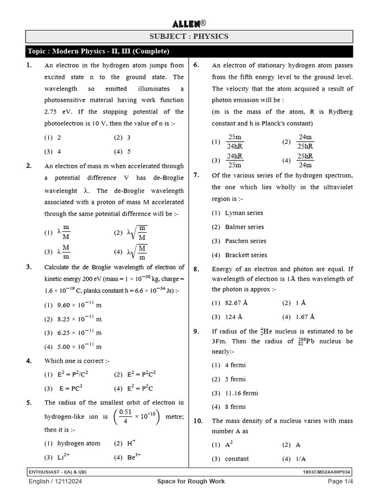 34. 1211_modern Physics-II & Iii_rs-34 | PDF | Atomic Nucleus | Nuclear Physics