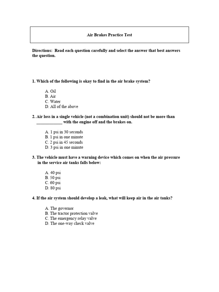Air Brakes Test 2 | PDF | Brake | Vehicle Technology