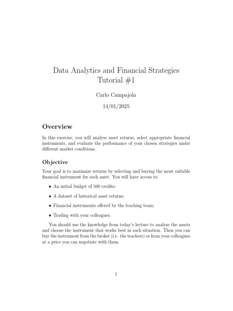 DAFS Lecture01 2425 Tutorial-1 | PDF | Option (Finance) | Put Option
