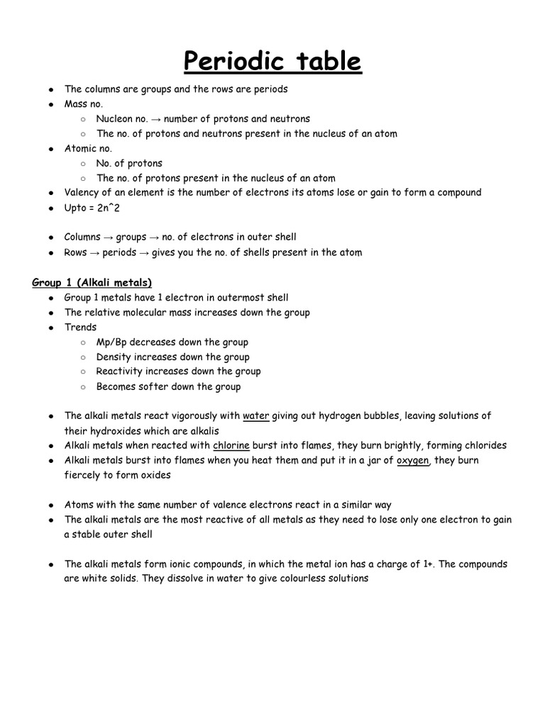 IGCSE Chemistry Notes Periodic Table - HTML | PDF | Atoms | Ion
