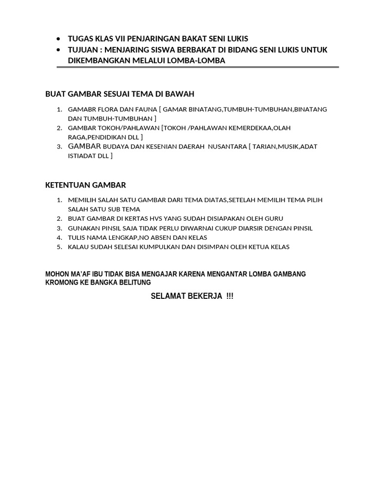 Tugas Klas Vii Penjaringan Bakat Seni Lukis | PDF