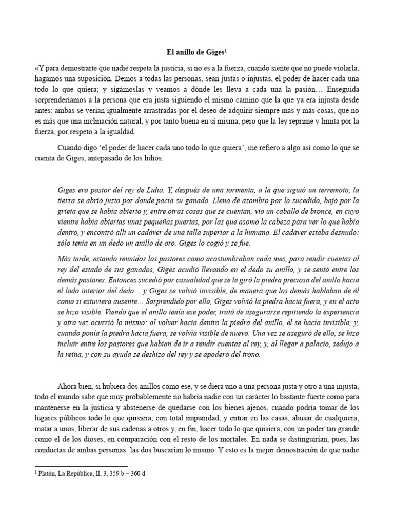El Mito de Giges y la Justicia Humana | PDF | Moralidad