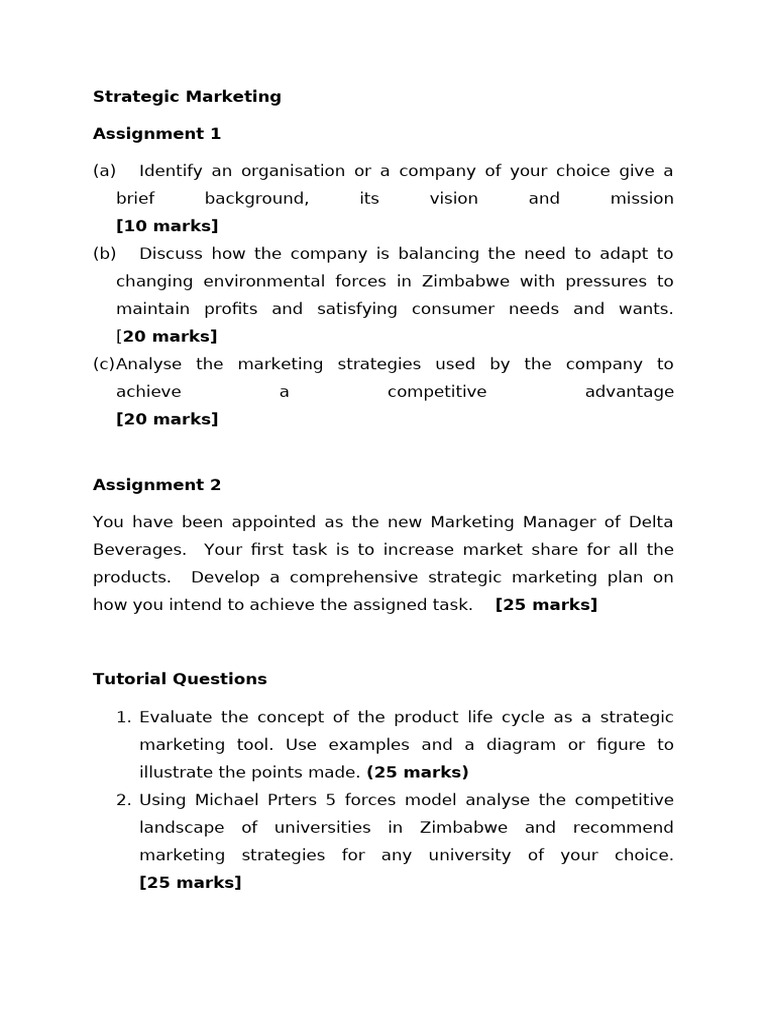 Strategic Marketing Assignments and Tutorial Questions 1 | PDF ...