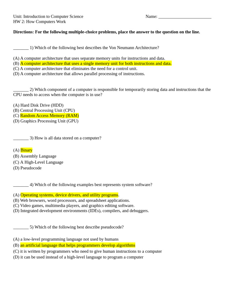 U1L2 - HW 2 - How Computers Work | PDF | Computer Programming ...