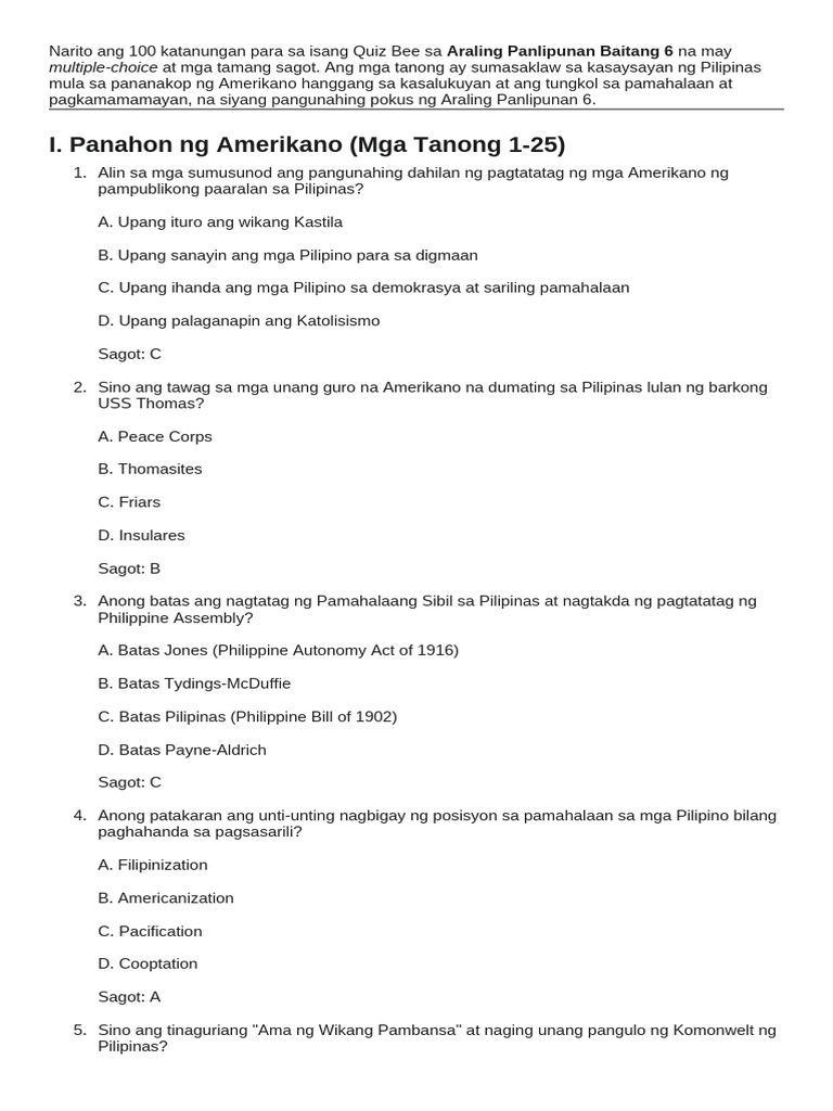AP-Quiz Bee - Grade 6 | PDF