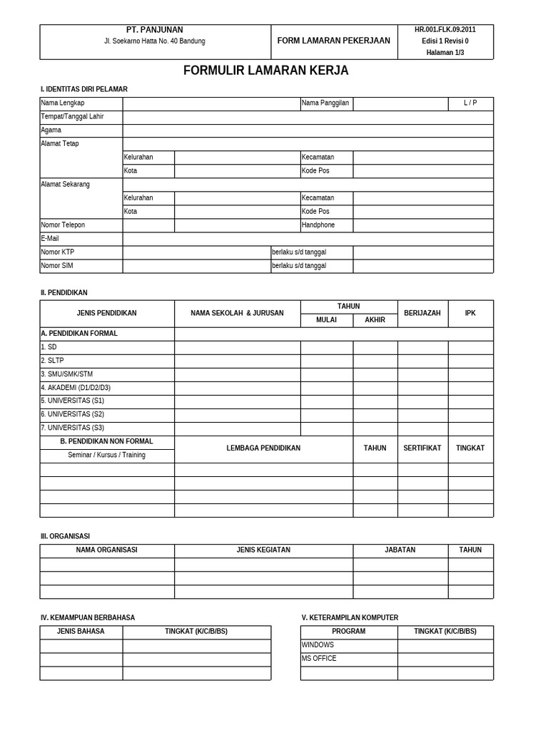 Form Lamaran Kerja | PDF