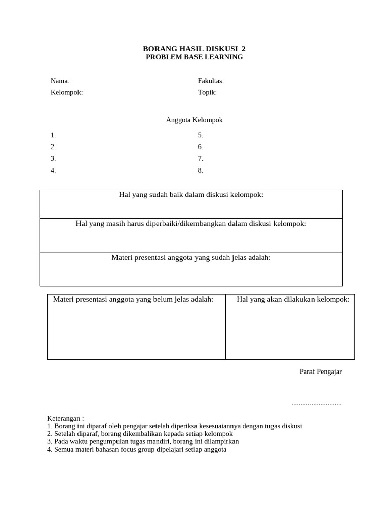 Borang Diskusi Problem Based Learning | PDF
