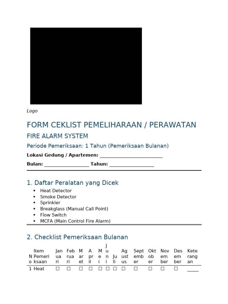 Checklist Pemeliharaan Sistem Alarm Kebakaran | PDF