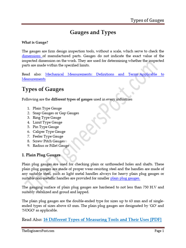Gauges and Types | PDF | Screw | Engineering Tolerance