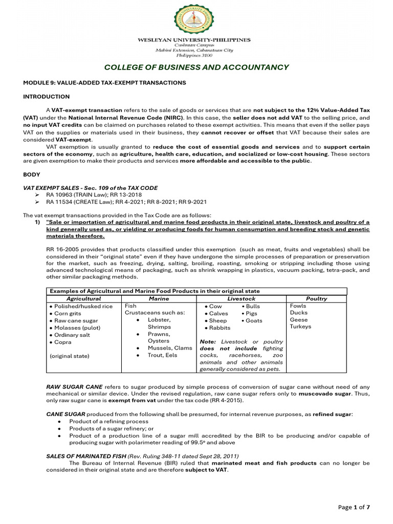 VAT-Exempt Transactions Explained | PDF | Value Added Tax | Taxes