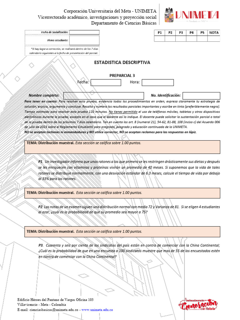 Preparcial 3 Estadistica Descriptiva | PDF | Muestreo (Estadísticas) | Error estándar