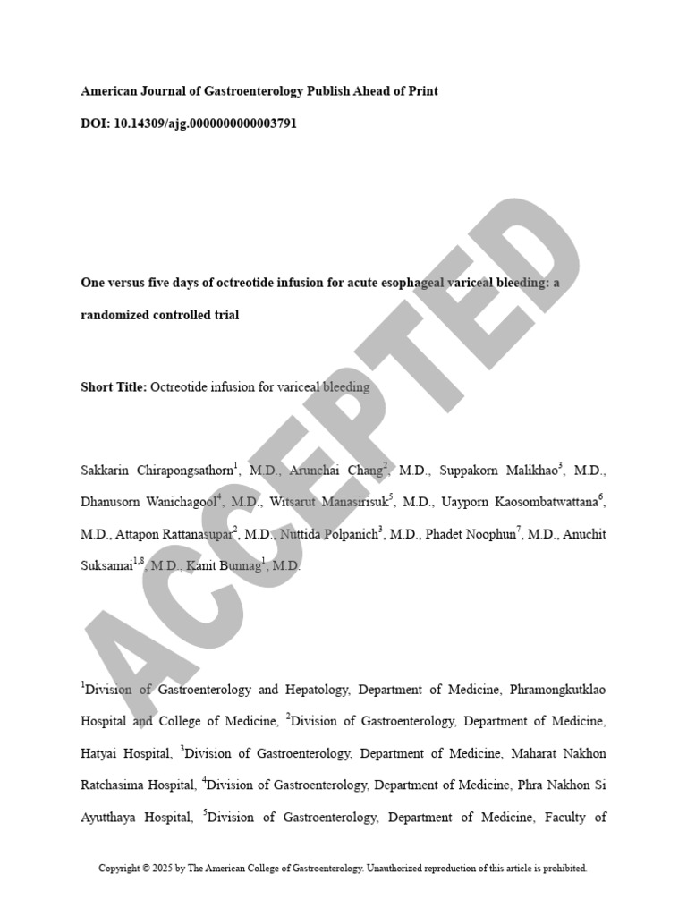 One Versus Five Days of Octreotide Infusion For.1958 | PDF | Cirrhosis ...