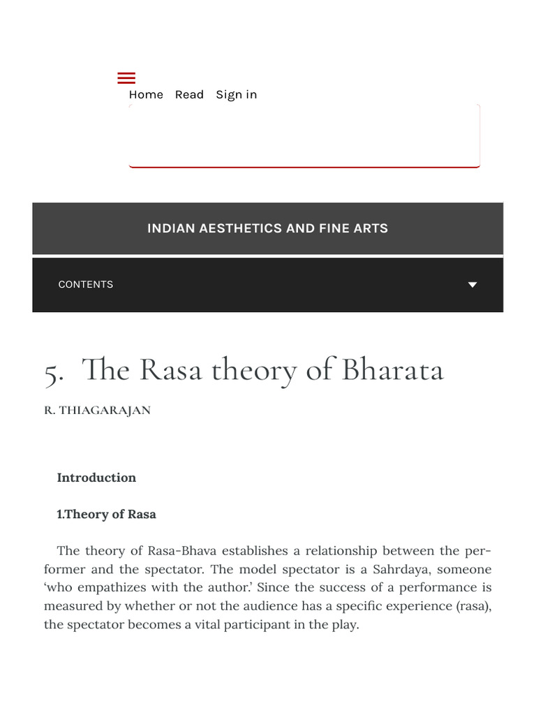 The Rasa Theory of Bharata – Indian Aesthetics and Fine Arts | PDF