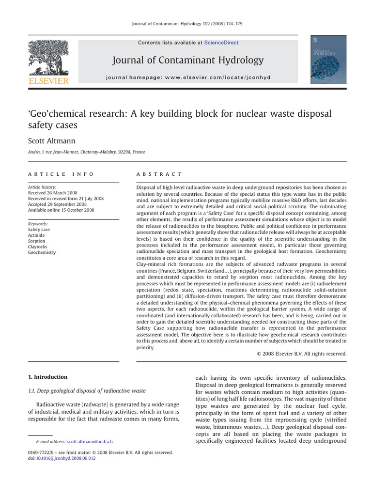 Geochemical Insights for Nuclear Waste Safety | PDF | Radioactive Waste ...