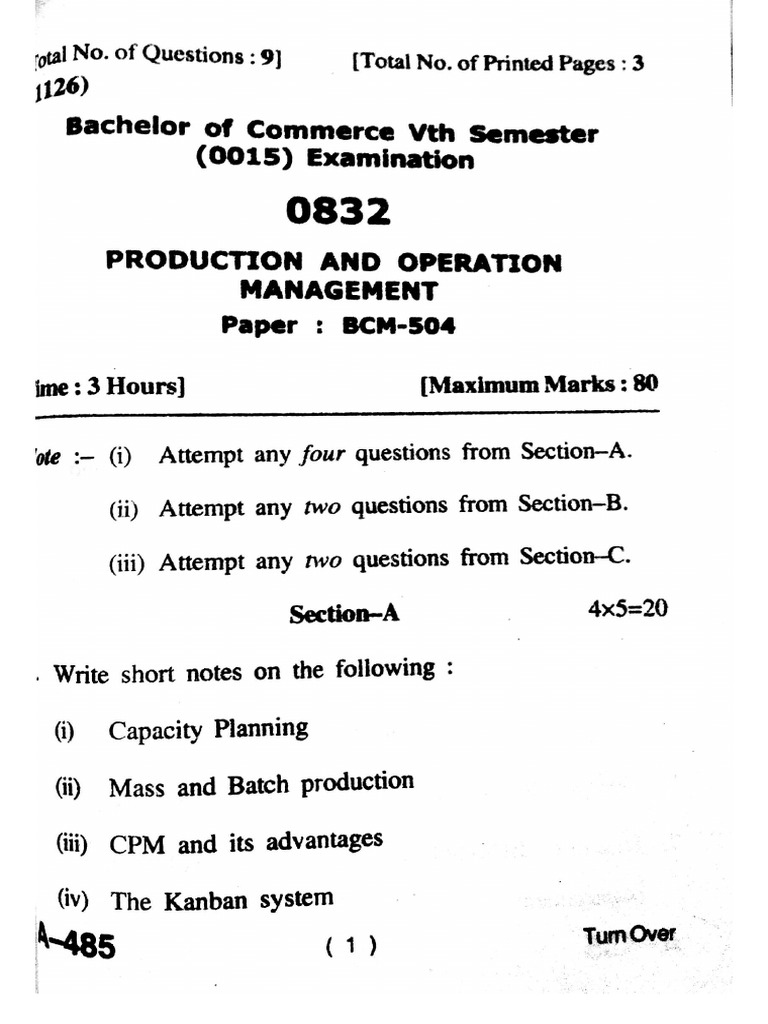 BCom - 5th Sem - Production and Operation Management - Paper-BCM-504 ...